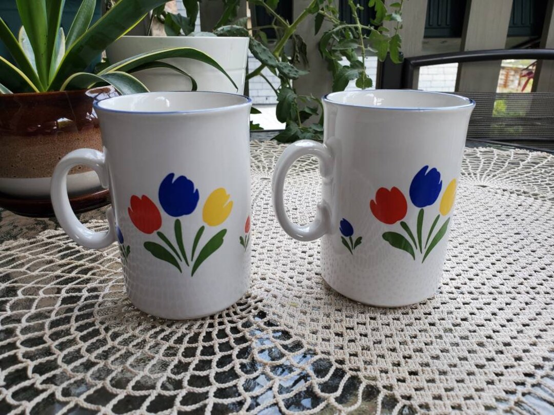 Vintage Tulip Mug Set of 2, Vintage Coffee Cup, Floral Mug - Etsy