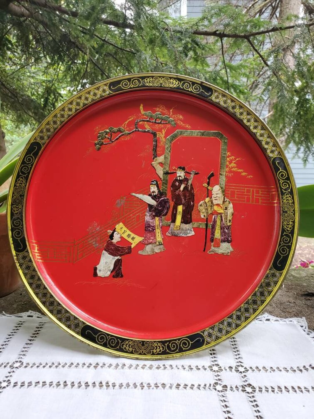 Vintage Chinese Art Tray, Red Tray, T'ang Dynasty - Etsy