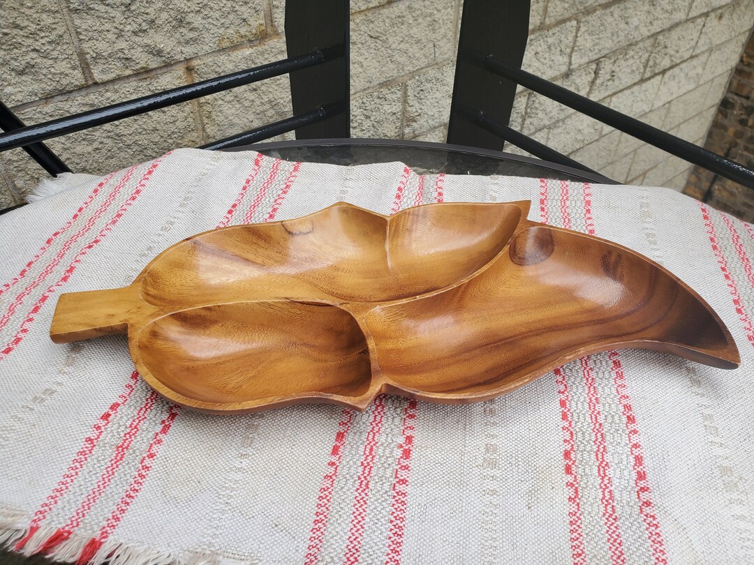 Vintage Leilani Monkey Pod 3 Section Leaf Shaped Serving Bowl, Mid ...