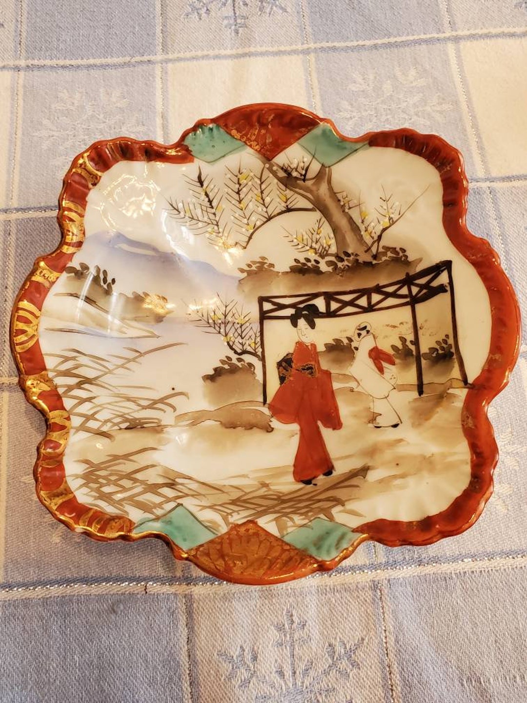 Vintage Japanese Geisha Girl Scalloped Dish - Etsy
