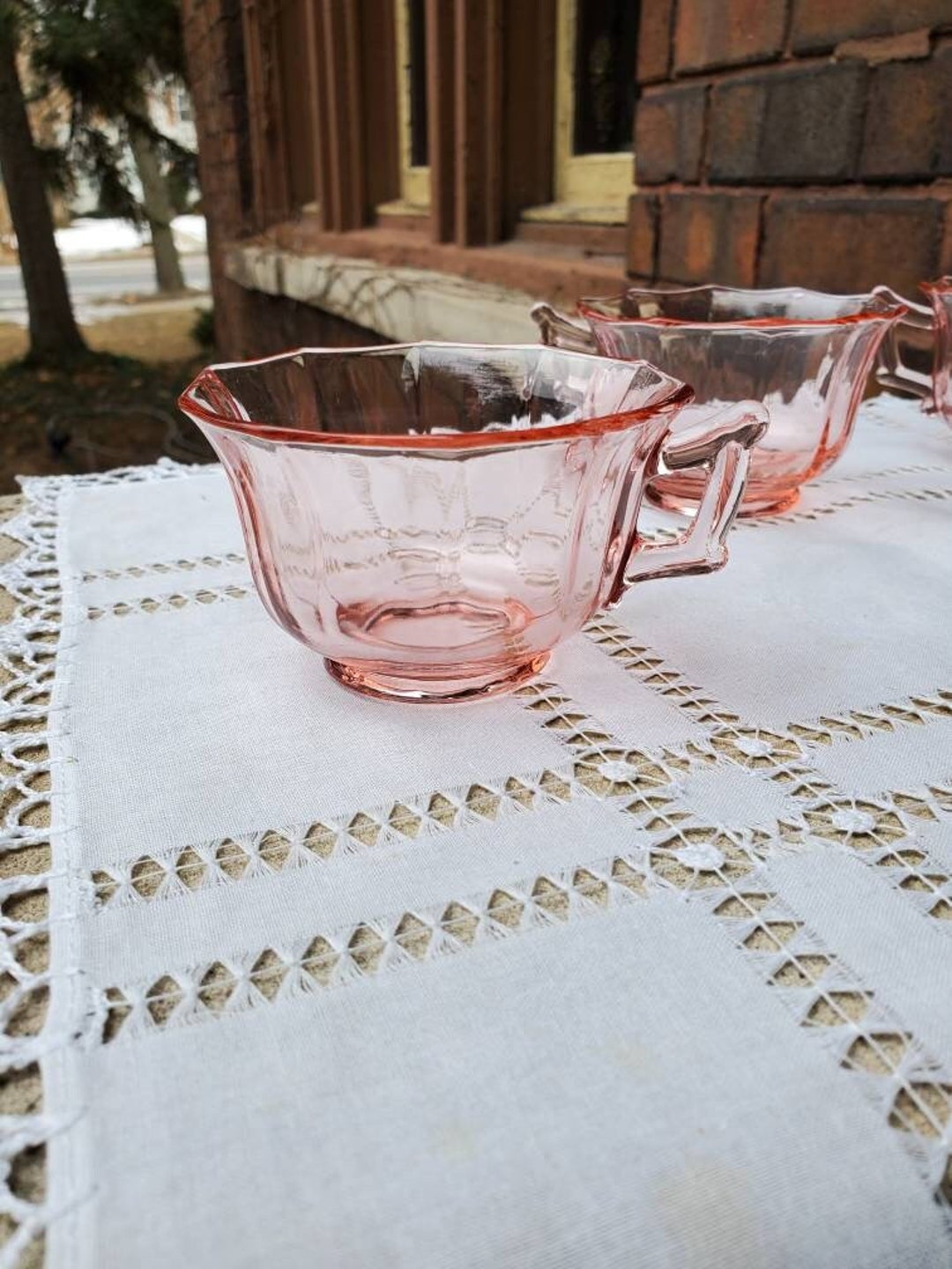 Pink Cambridge Glass Decagon Tea Cup, Pink Depression Glass Cup - Etsy