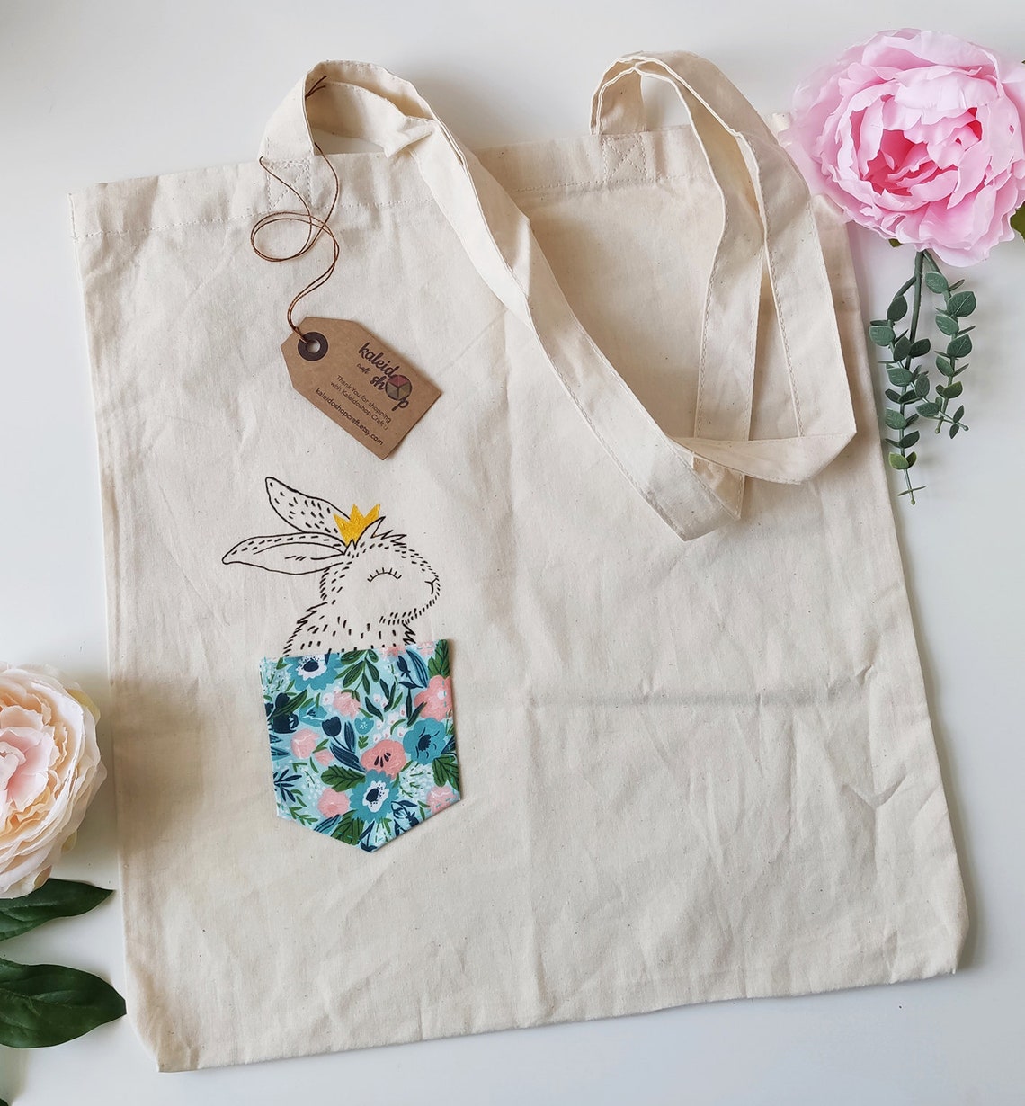 Bunny Tote Bag Cotton Tote Bag Bunny Motif Christmas Gift - Etsy