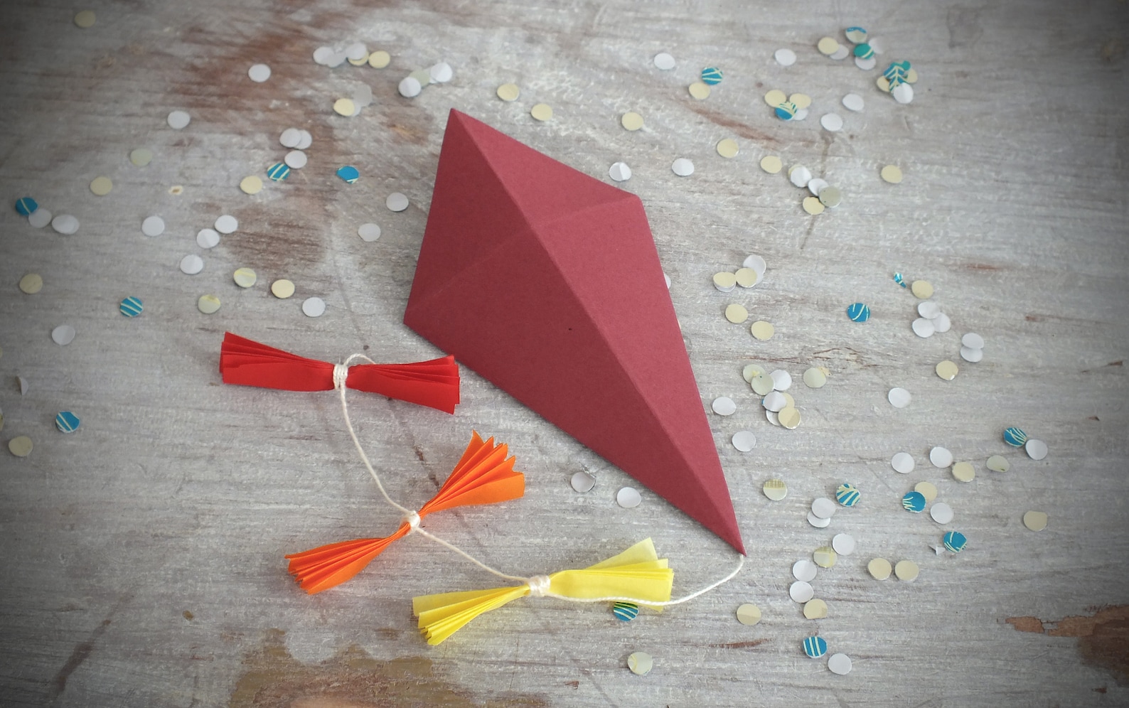 Handmade Paper Kite Decorations: Orange, Burgundy, Brown, Blue, Set of ...