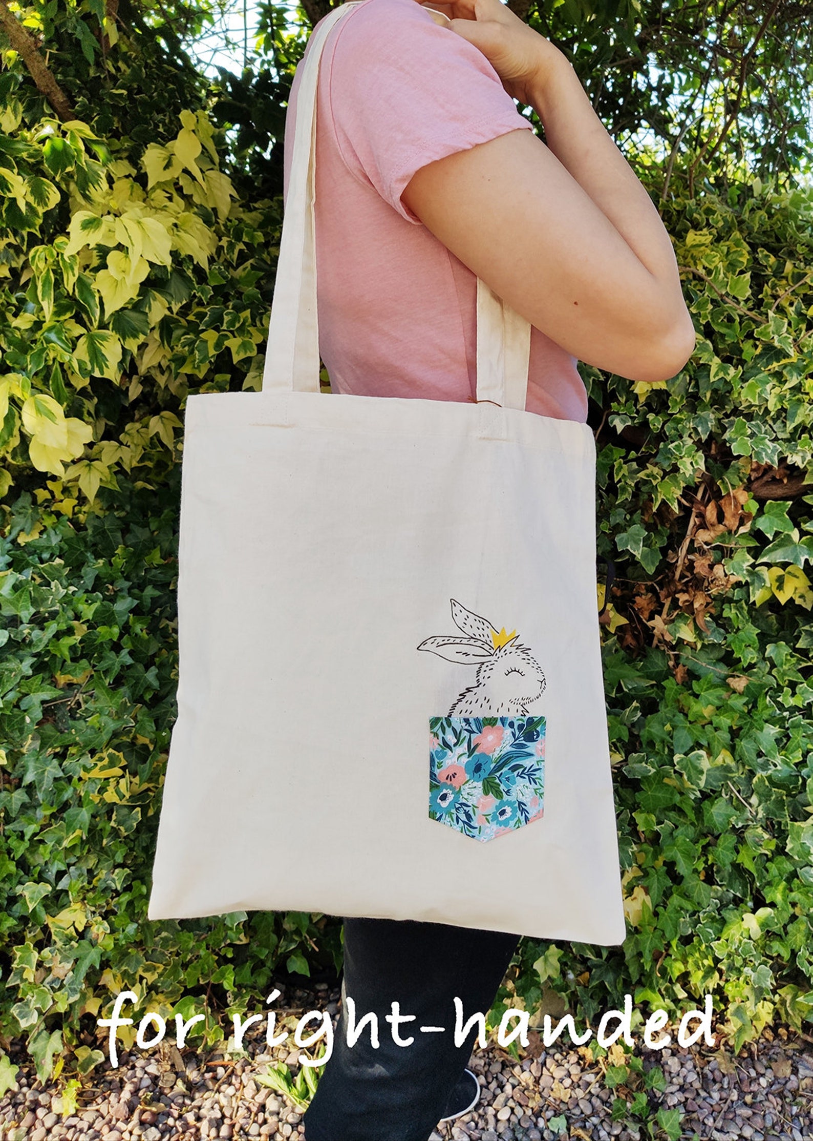 Bunny Tote Bag Cotton Tote Bag Bunny Motif Christmas Gift - Etsy