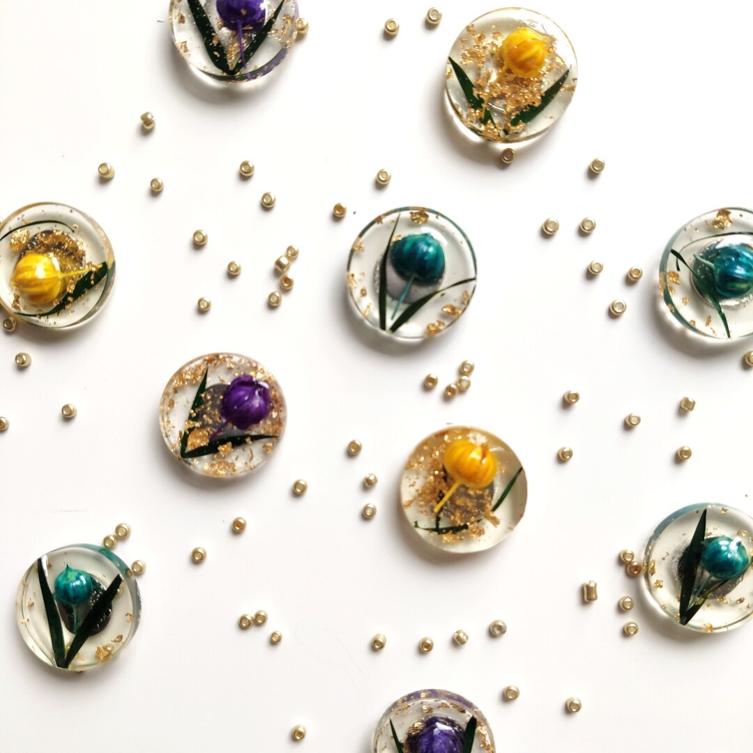 Resin Magnets With Dried Flowers, Set of 3, Flower Magnets, Botanical ...