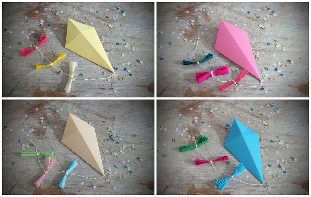 Paper Kites, Gift Wrapping Decorations, set of 4, Yellow, Apricot, Pink ...