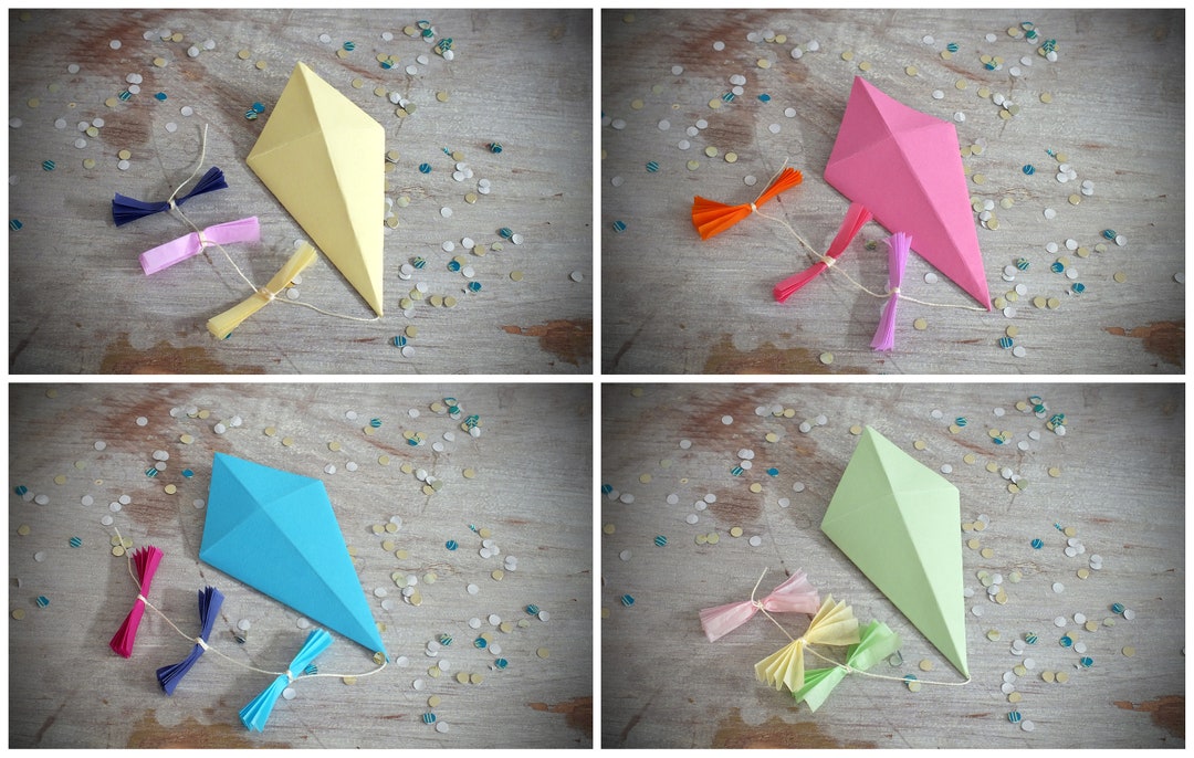 Paper Kites, Gift Wrapping Decorations, Set of 4, Yellow, Pink, Light ...