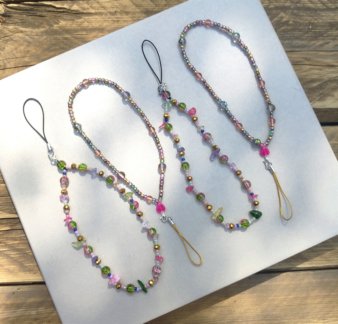 Phone Charm Straps With Colorful Stones and Chameleon Beads, Phone ...