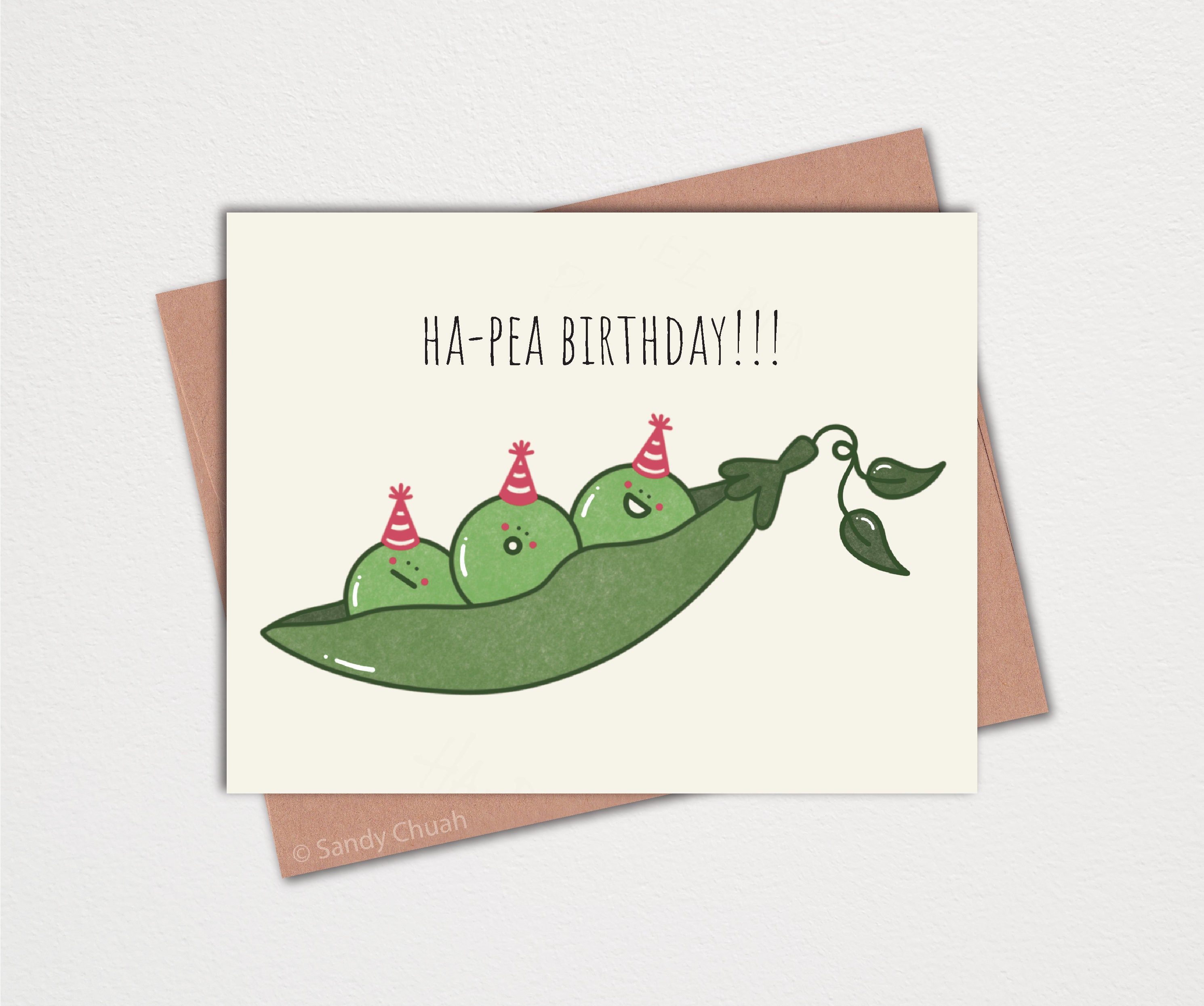 Ha-pea Birthday Greeting Card - Funny Cute Corny Pun - Hand Drawn ...