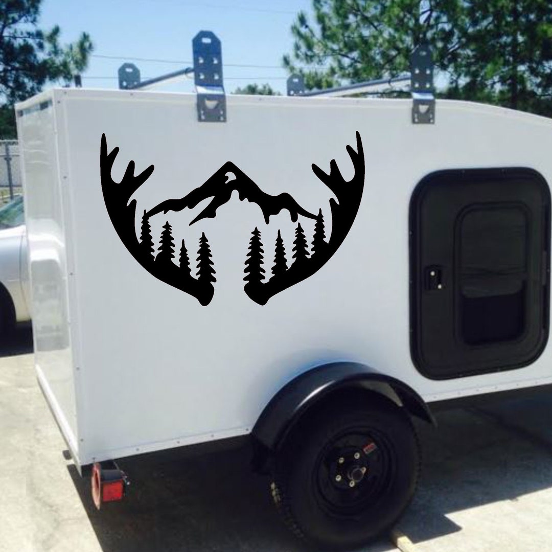 Antler Decal - Large RV Decal - Deer Antler Decal - Mountain and Trees ...