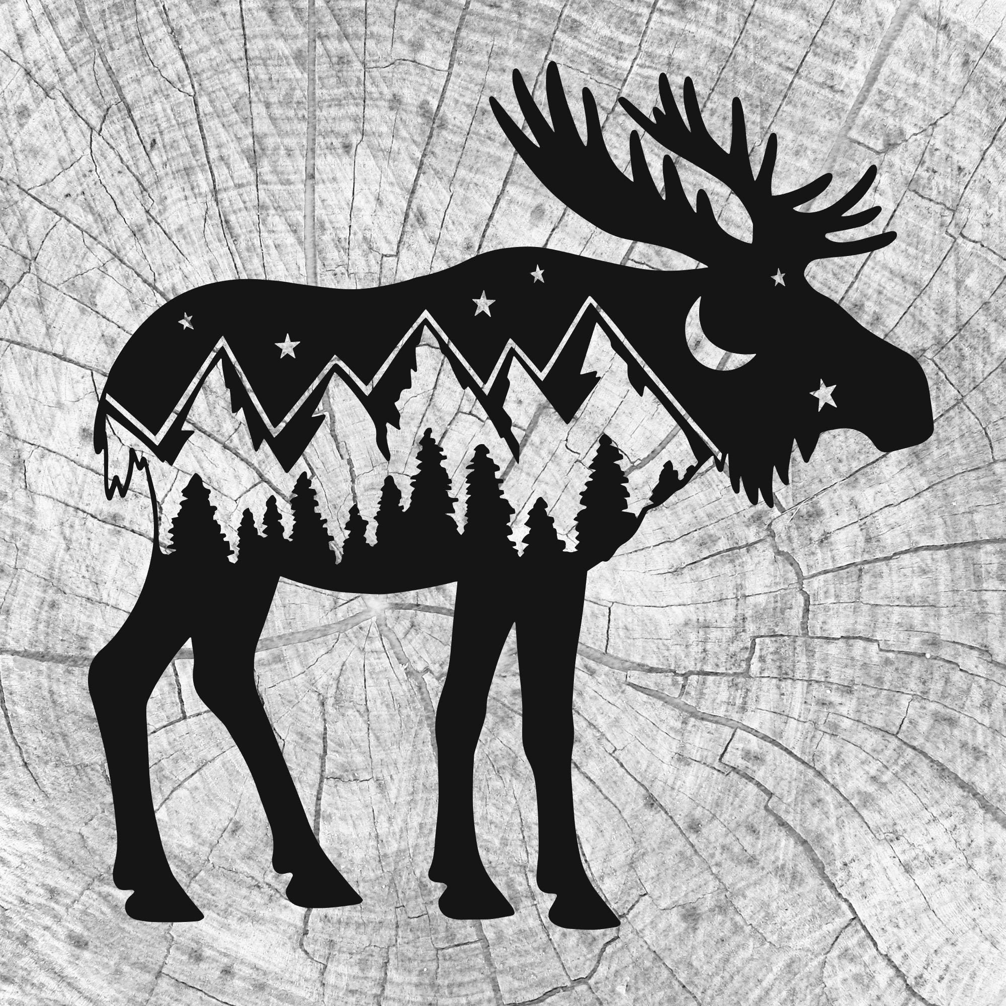 Moose Decal Moose Car Sticker Mountain Trees Moose Decal - Etsy