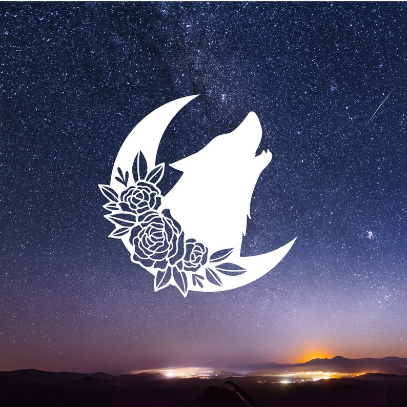 Large Howling Wolf Crescent Moon Vinyl Decal Howling Wolf - Etsy