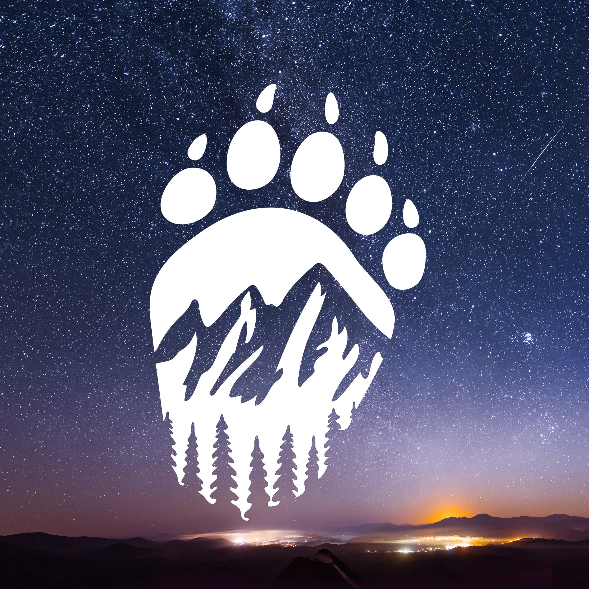 Bear Paw Decal With Mountains and Trees Large Bear Decal - Etsy