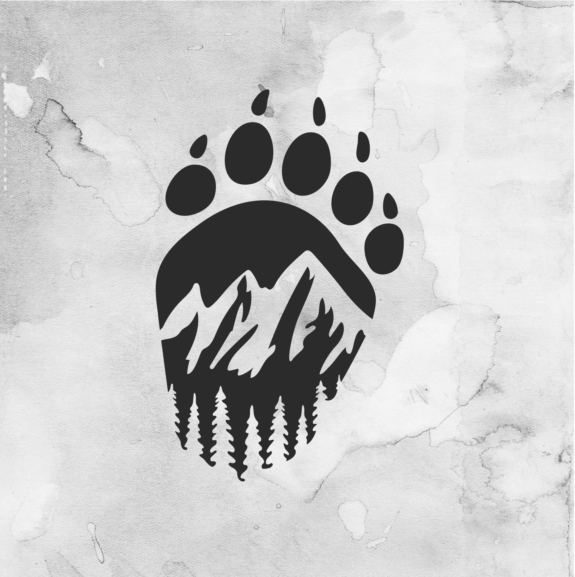Bear Paw Decal With Mountains and Trees Large Bear Decal - Etsy