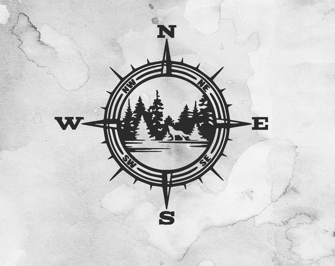 Wolf Compass PNW Vinyl Decal - Compass Sticker - Howling Wolf Decal - Etsy