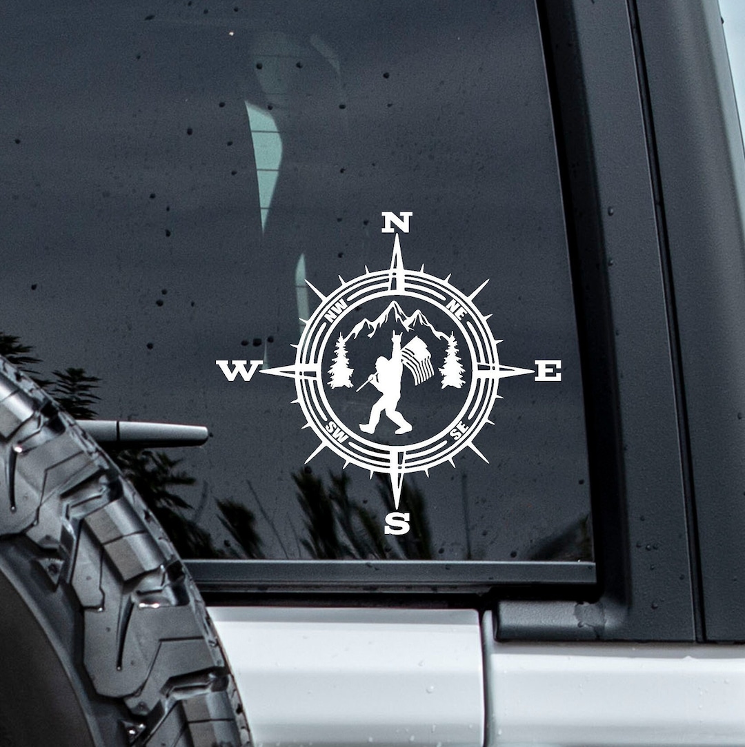 Bigfoot With Flag Compass Decal Bigfoot Decal Compass - Etsy