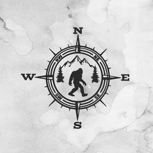 Bigfoot Compass Decal - Mountain and Trees Compass - Large RV Decal ...