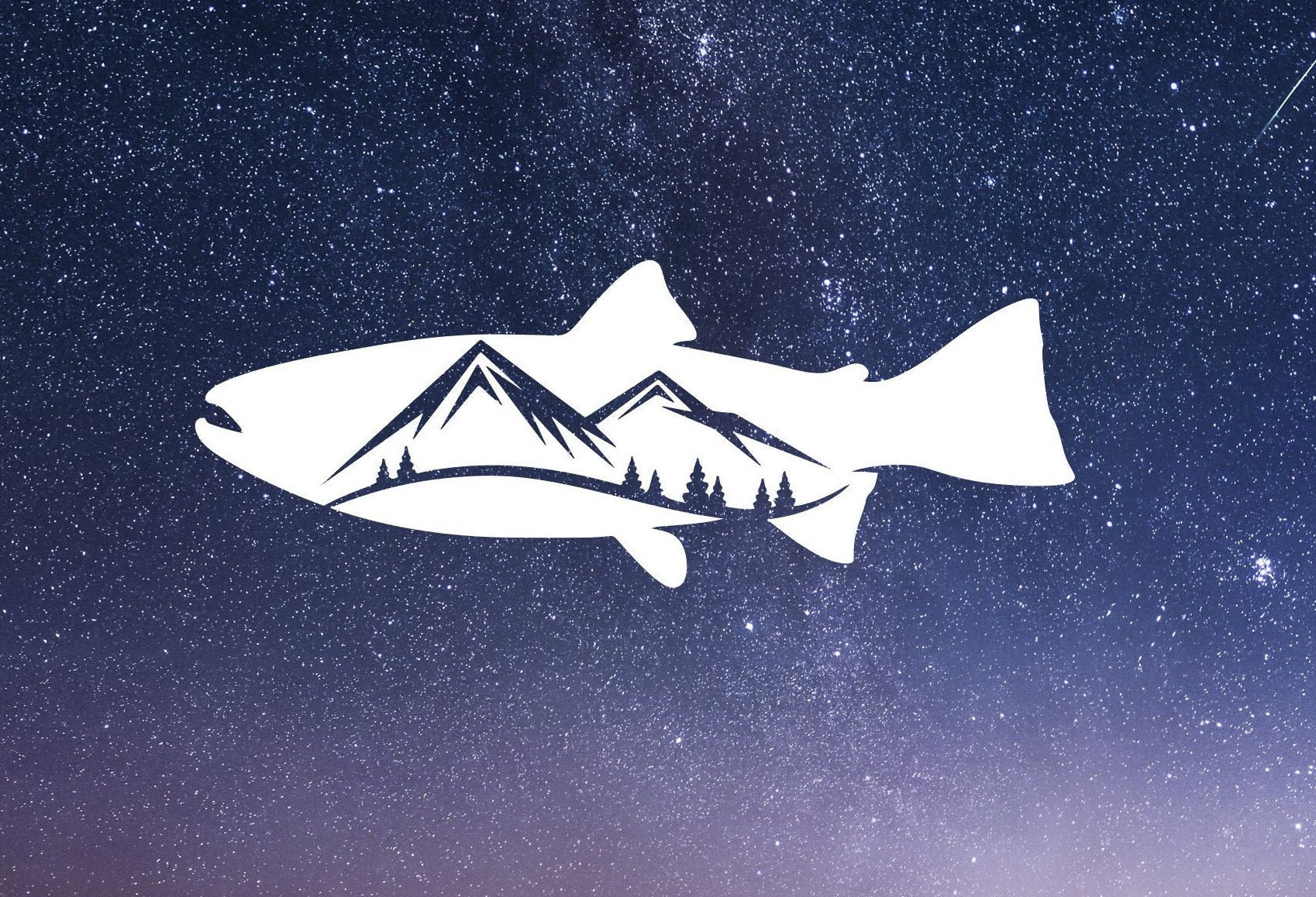 Salmon Car Decal Salmon Sticker Fish Mountain and Trees | Etsy