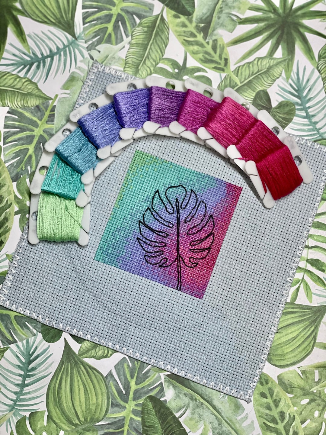 Vaporwave Monstera Rainbow Gradient Cross Stitch Pattern - Etsy