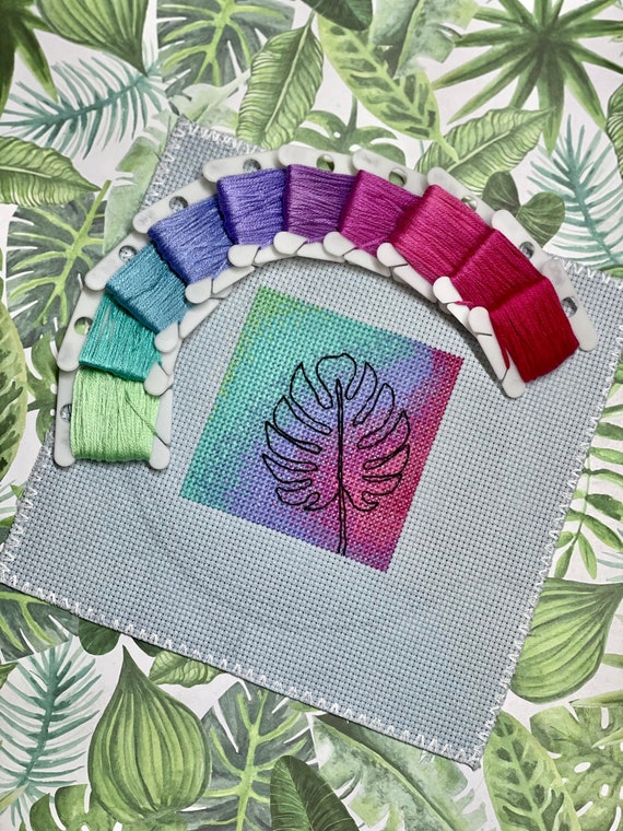 Vaporwave Monstera Rainbow Gradient Cross Stitch Pattern - Etsy