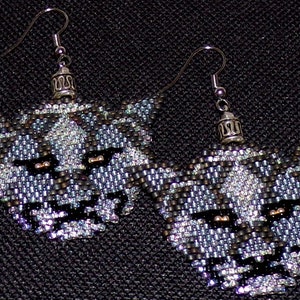 Silver Panther Beaded Earrings Puma Mt. Lion Big Cat Mascot Drop Dangle ...