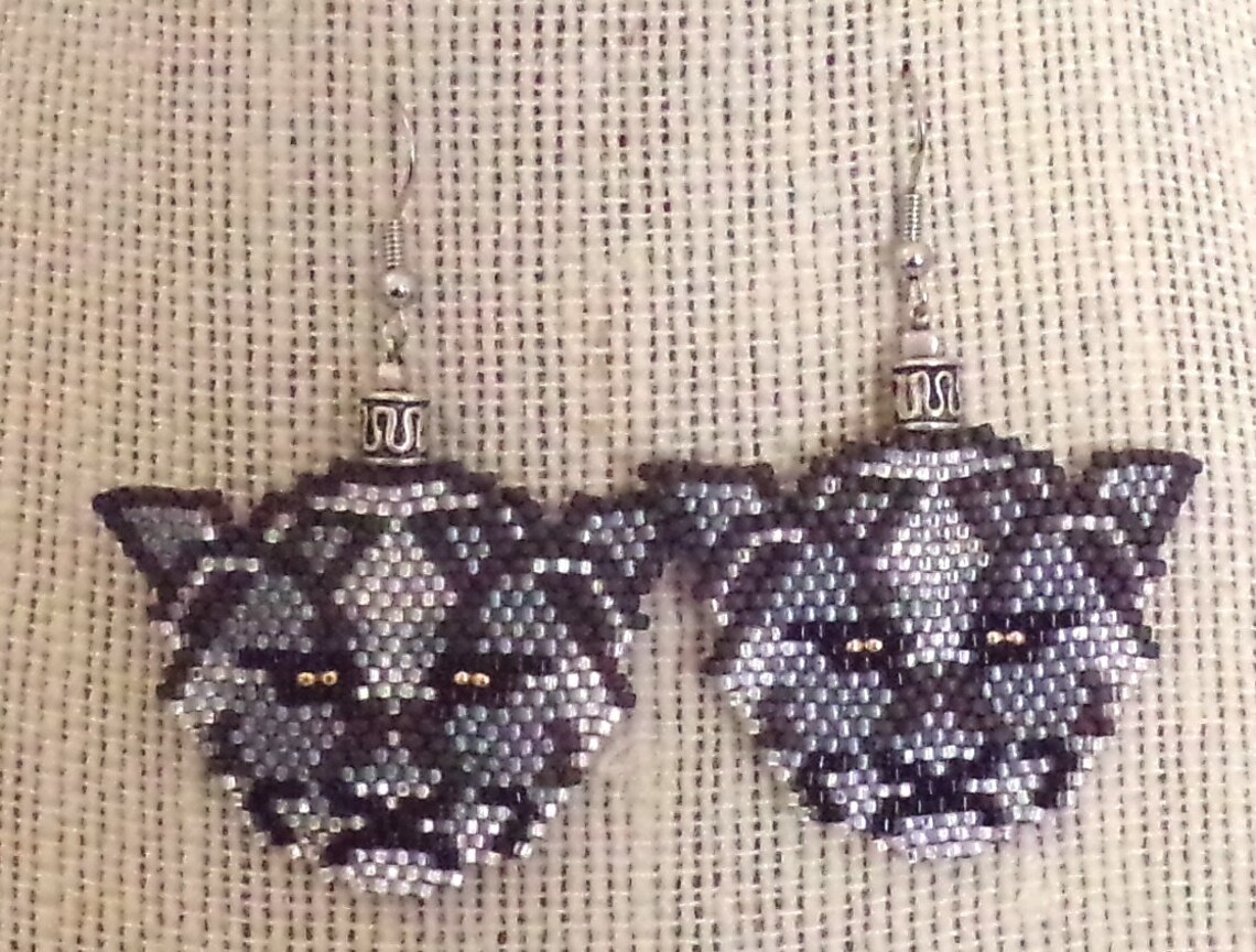 Silver Panther Beaded Earrings Puma Mt. Lion Big Cat Mascot - Etsy