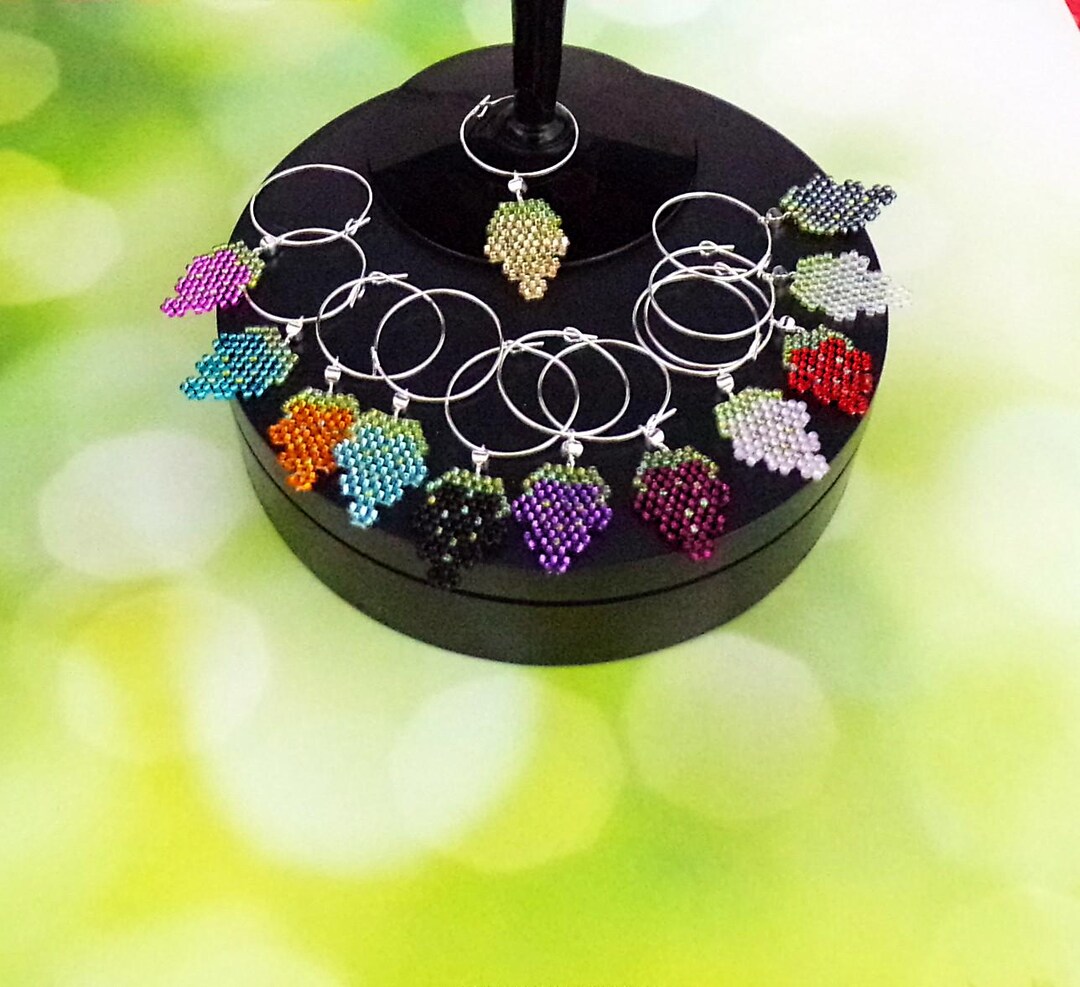 Beaded Grape Bundle Wine Glass Charms Set of 12 Multi-color Beaded ...