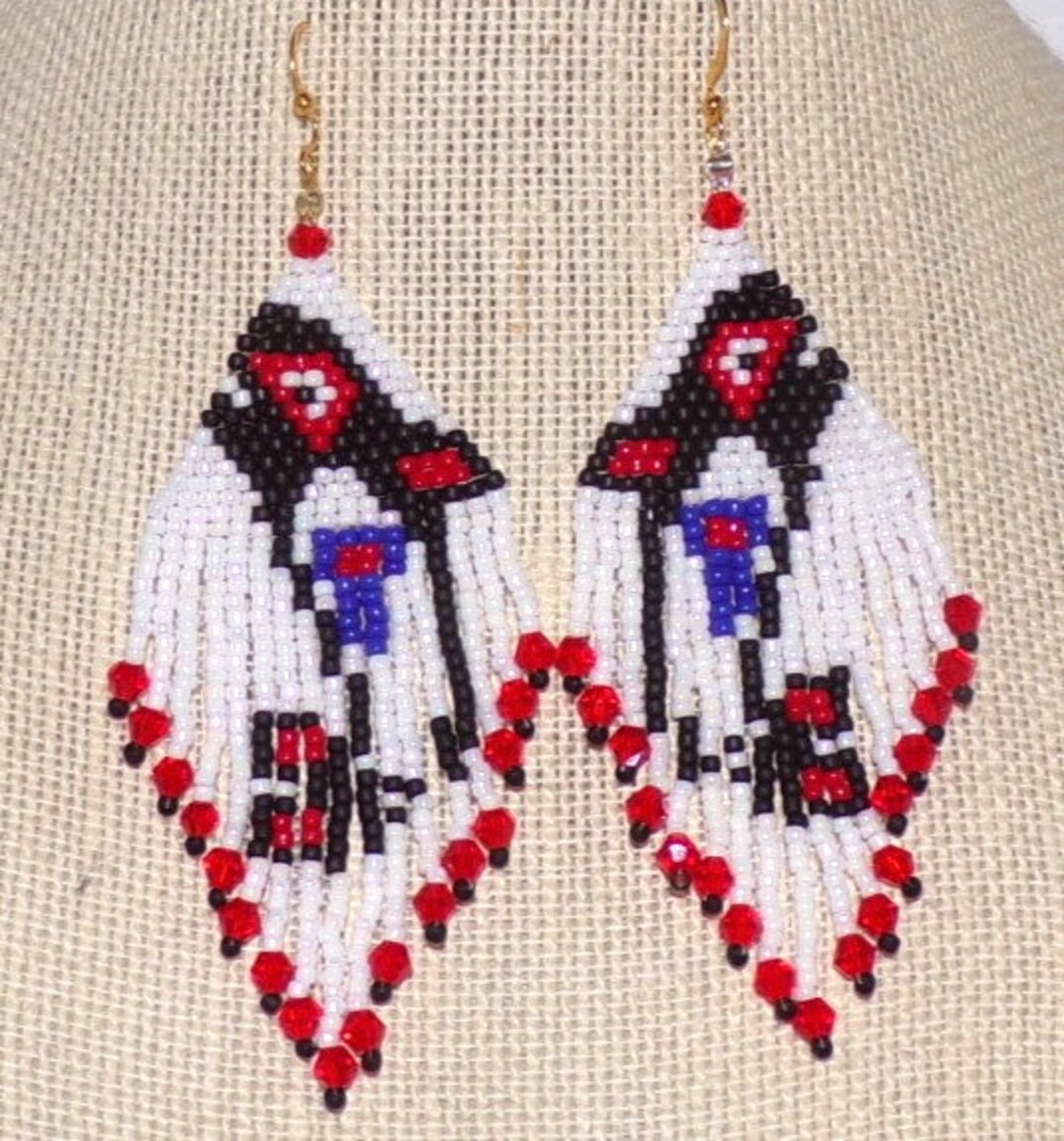 Inuit Northwest Native American Style Orca Beaded Fringe Earrings Glass ...
