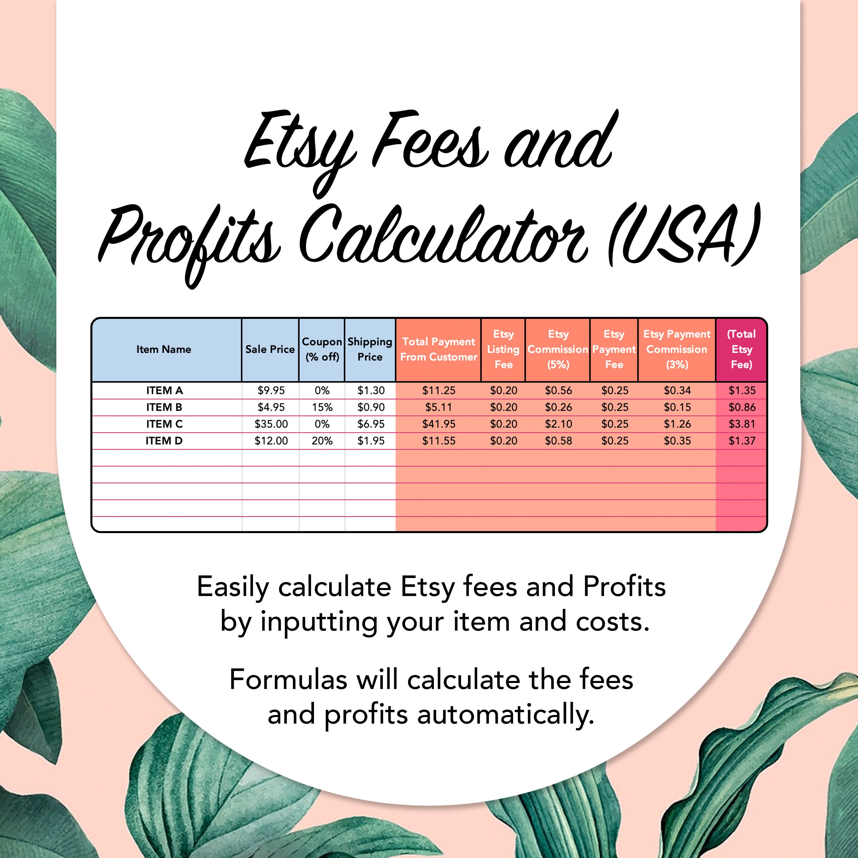Etsy Fees Calculator and Etsy Profit Calculator USA Version | Etsy