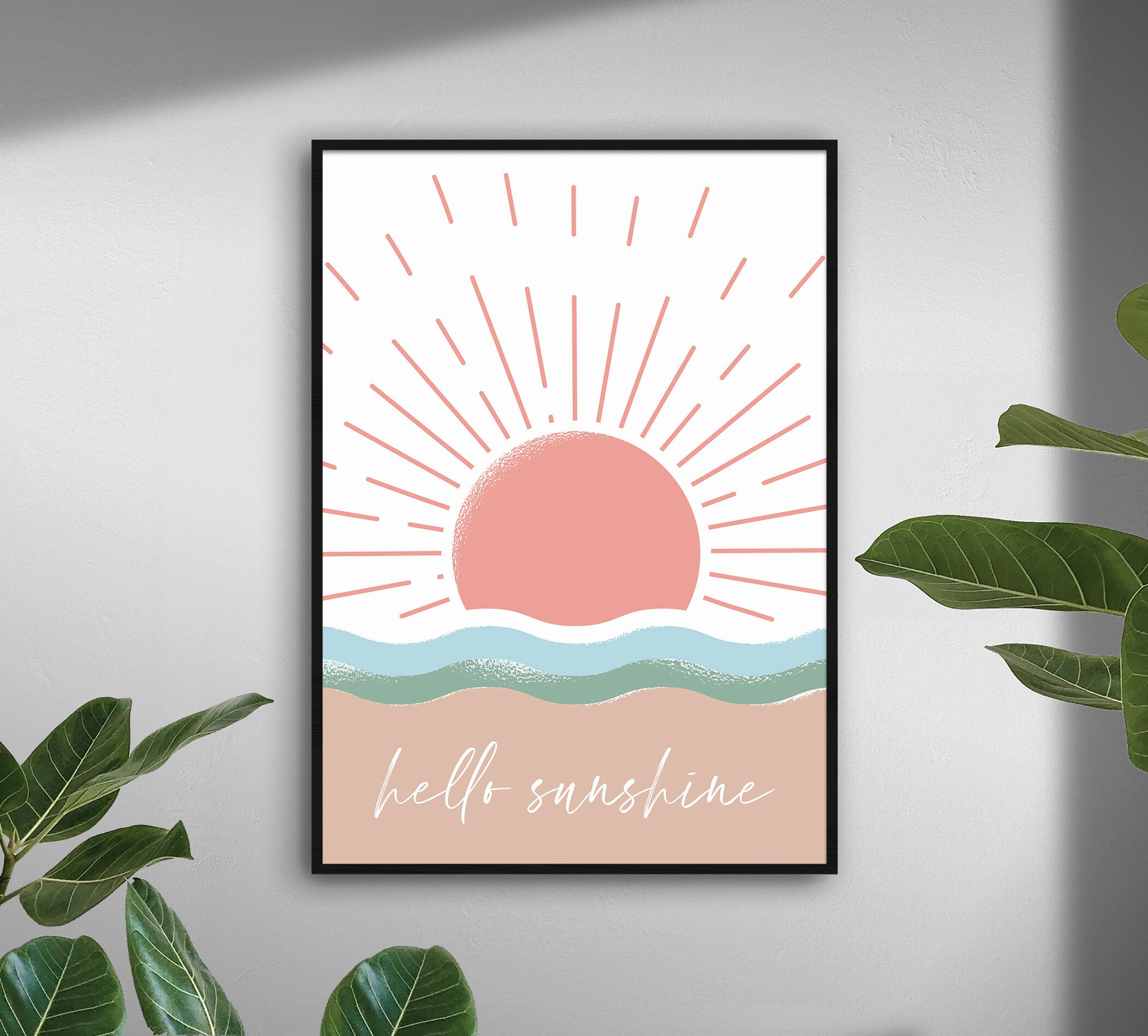 Boho Hello Sunshine Print Sun Ocean Beach Illustration Minimal - Etsy UK
