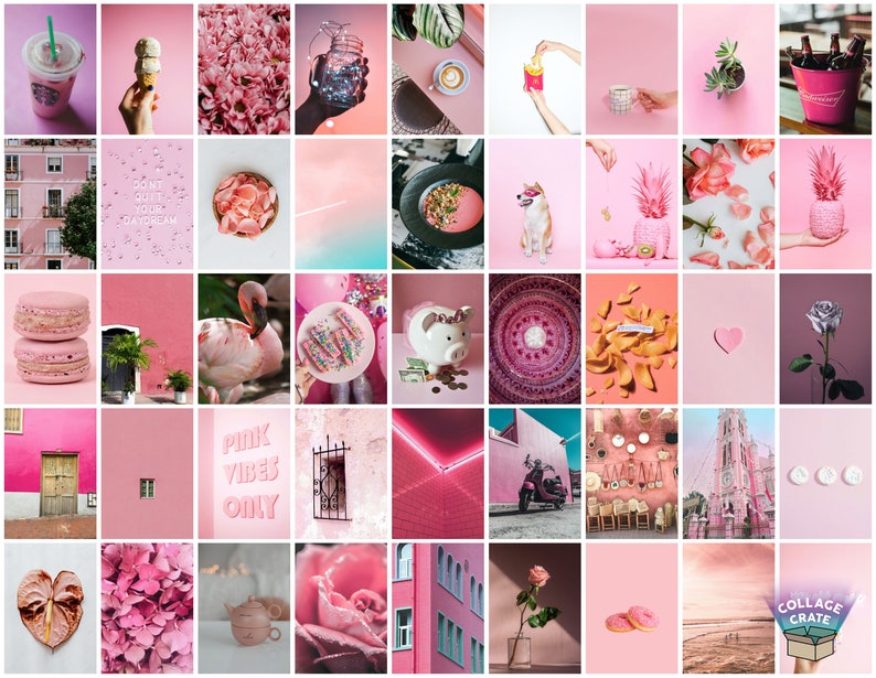 Pink Wall Collage Kit Photo Wall Aesthetic Prints College Etsy Uk