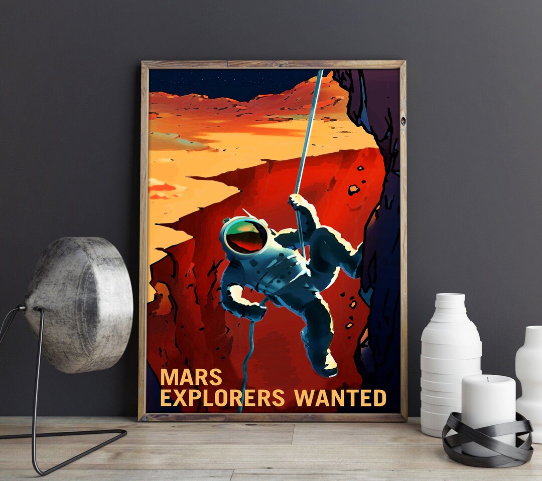 Retro Space Travel Poster | Travel Mars Explorers Wanted | Vintage ...