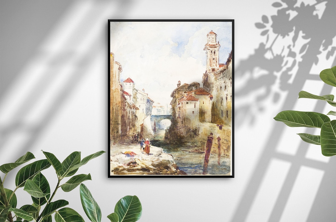 French Town, Buildings and River by Richard Bonington Watercolor ...