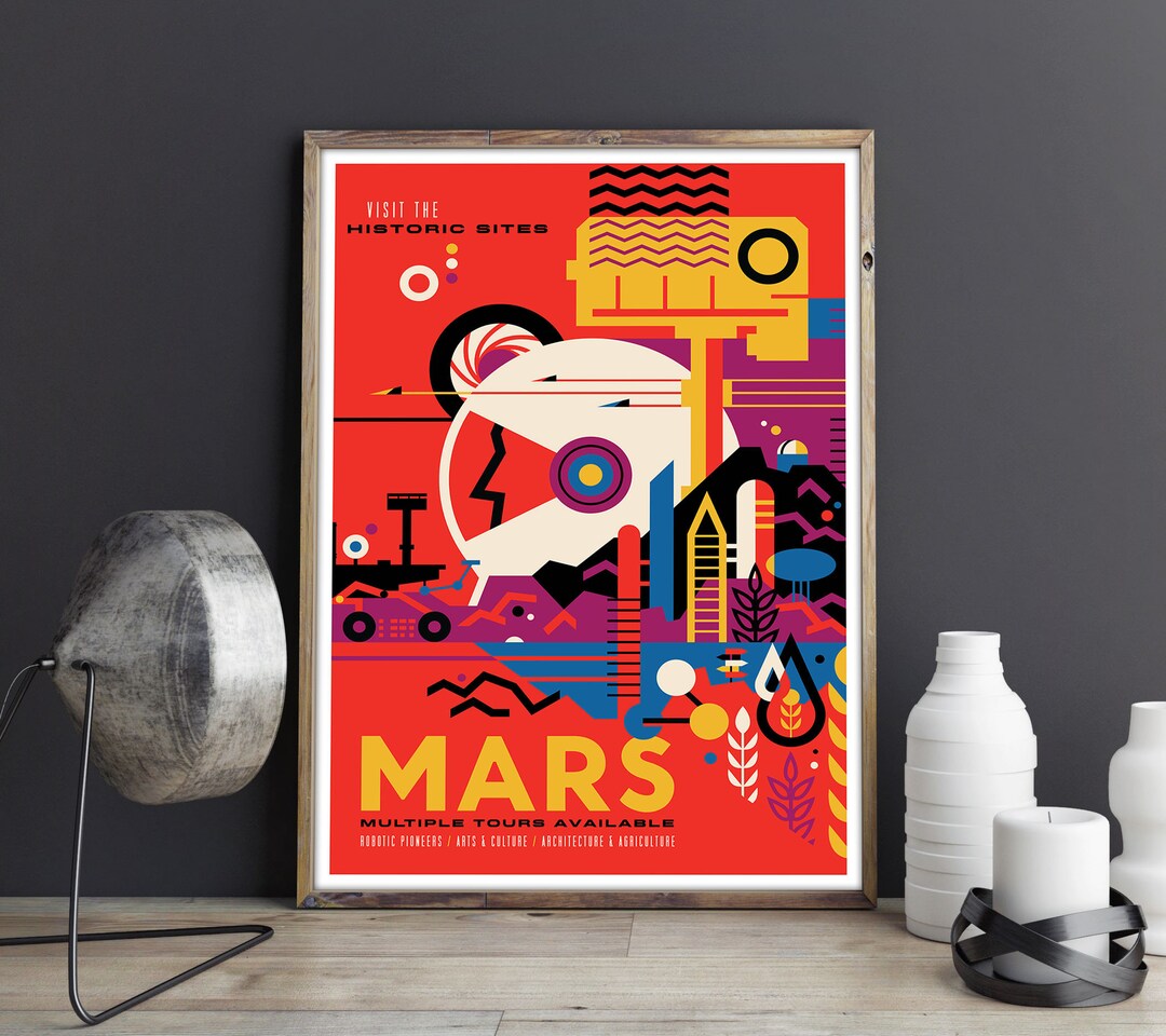 Retro Space Travel Poster | Travel Mars | Vintage Travel Art | Space ...