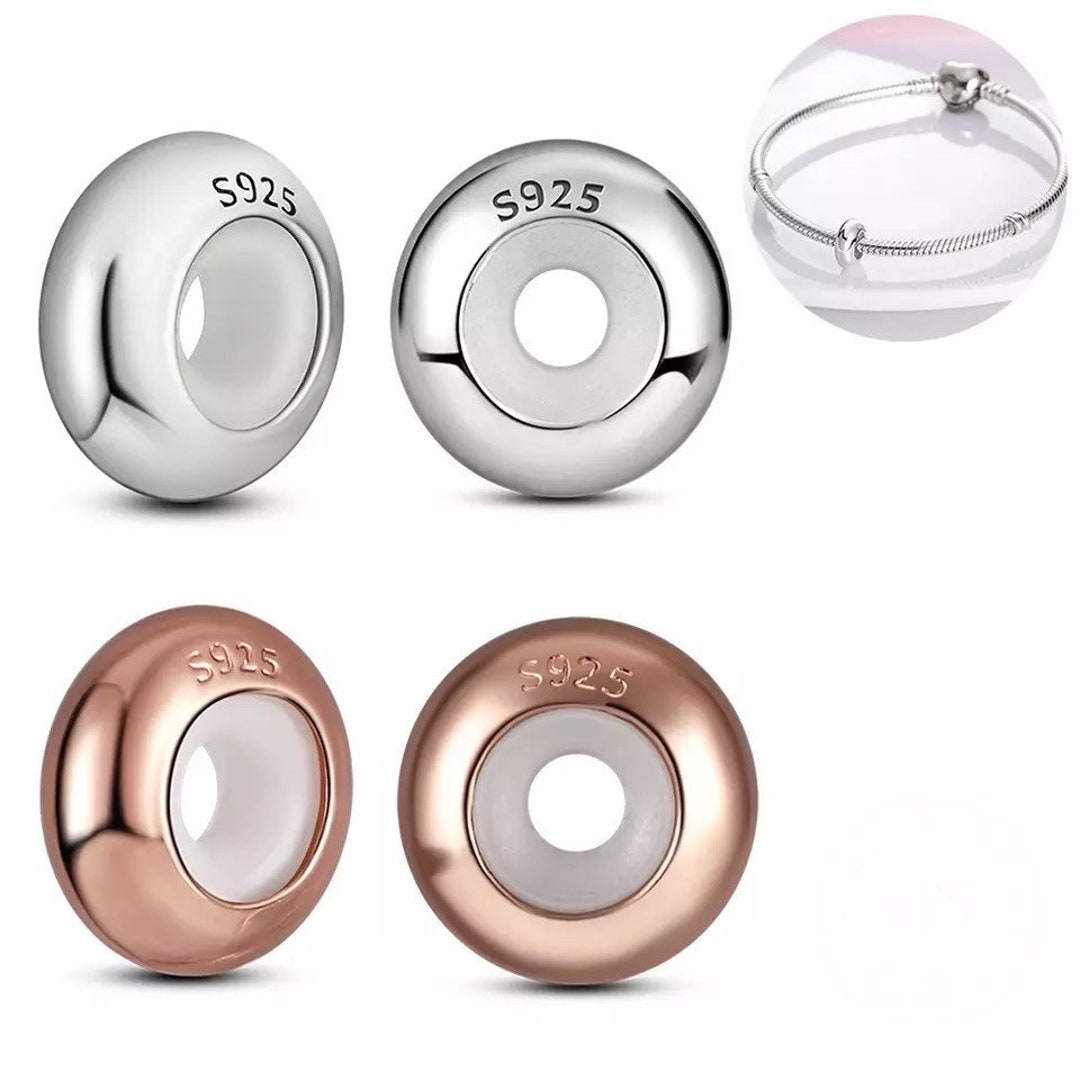 S925 Sterling Silver Slim Stopper Slim Spacer Charm Beads With Rubber ...