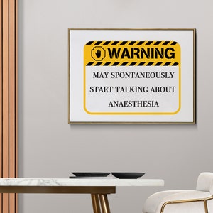 Warning Anaesthesia- Wall Art | Printable | Minimal Print | Funny ...