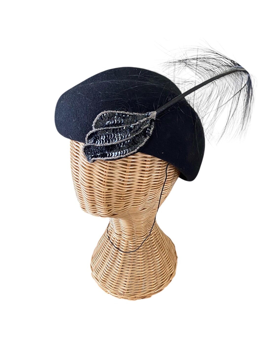 Adolfo II Vintage 100% Wool Sequin Hat With Feather - Etsy