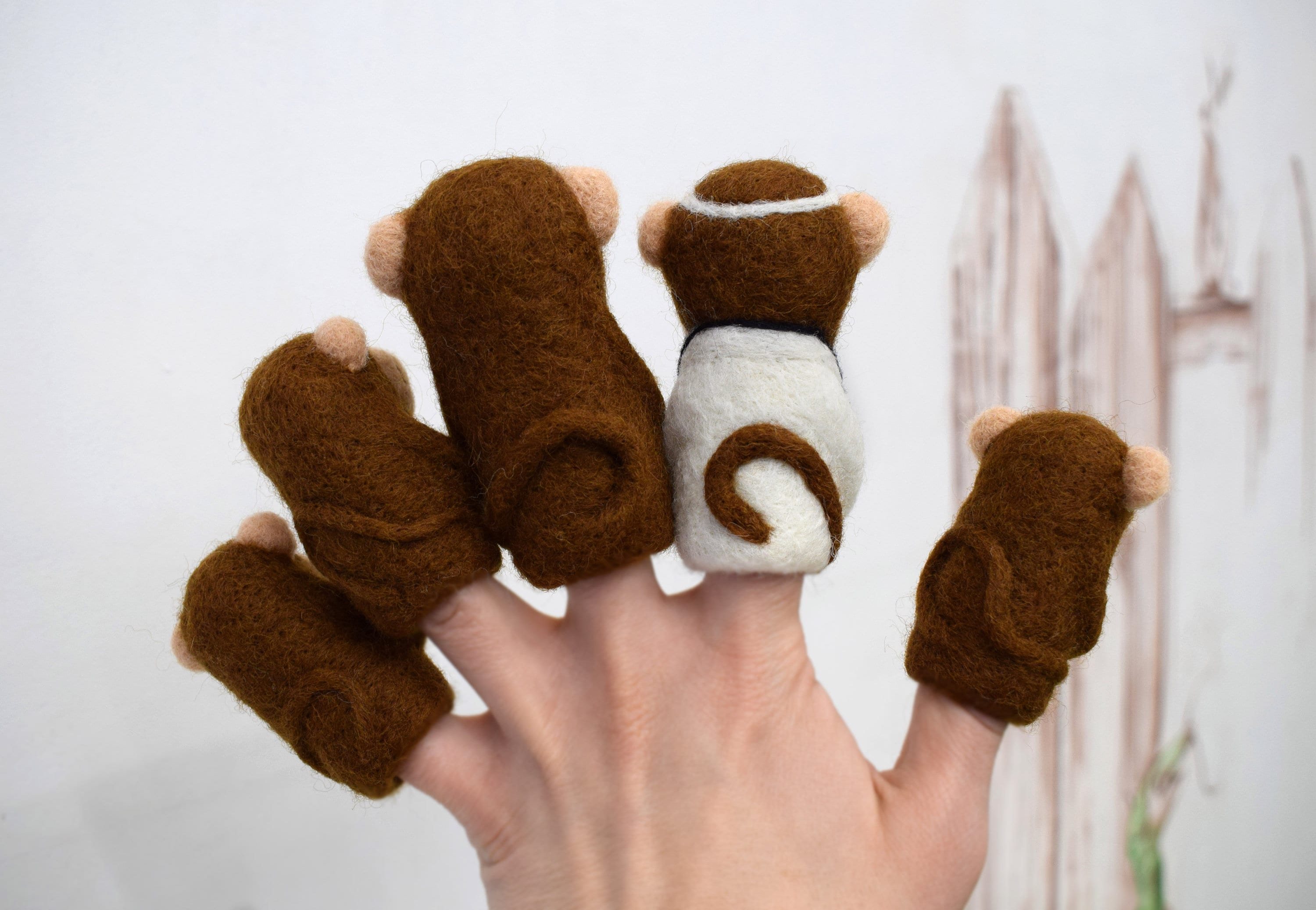 Finger Puppets Needle Felted Five Little Monkeys Jumping on a | Etsy