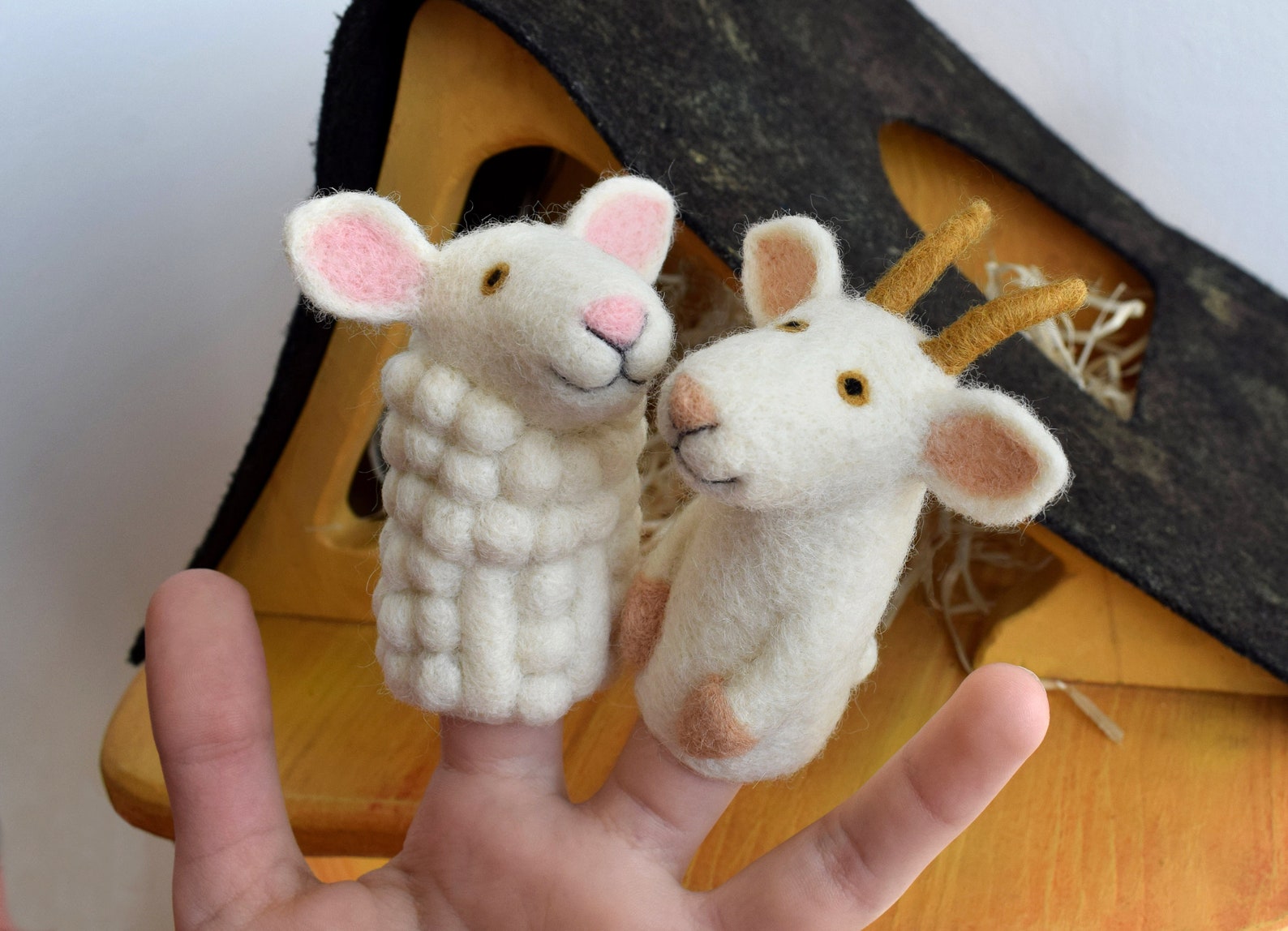 Needle Felted Finger Puppets Goat Sheep Hedgehog Cow | Etsy