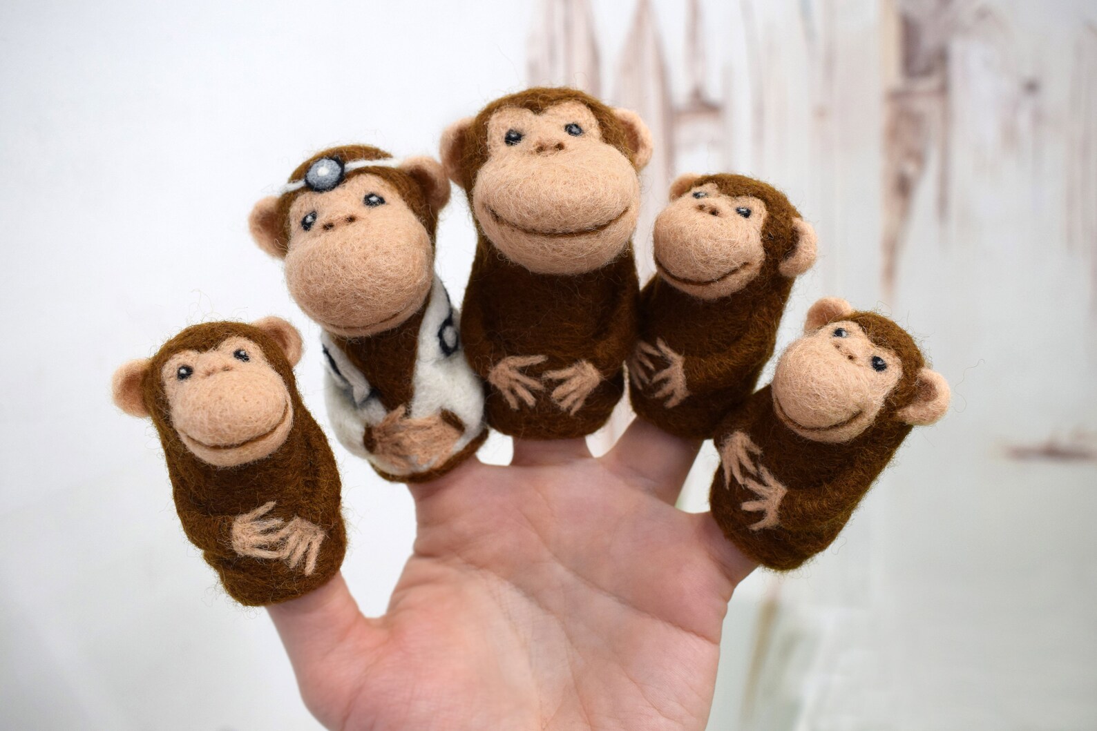 Finger Puppets Needle Felted Five Little Monkeys Jumping on a - Etsy