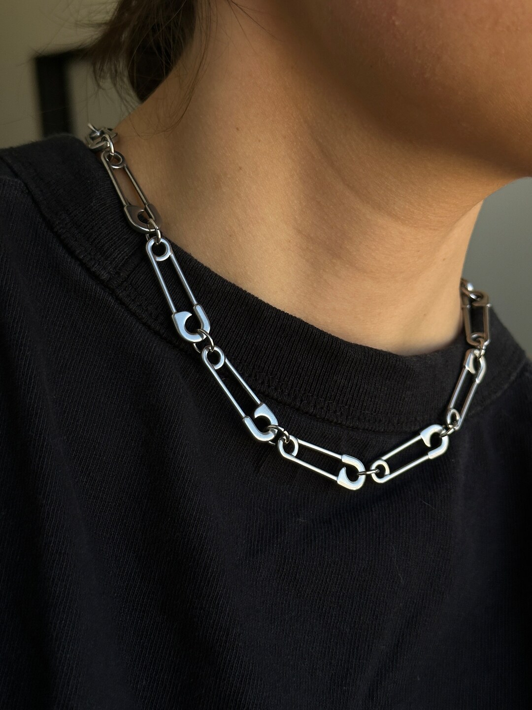 Safety Pin Chain| Stainless Steel Choker Necklace, Unisex Necklace ...