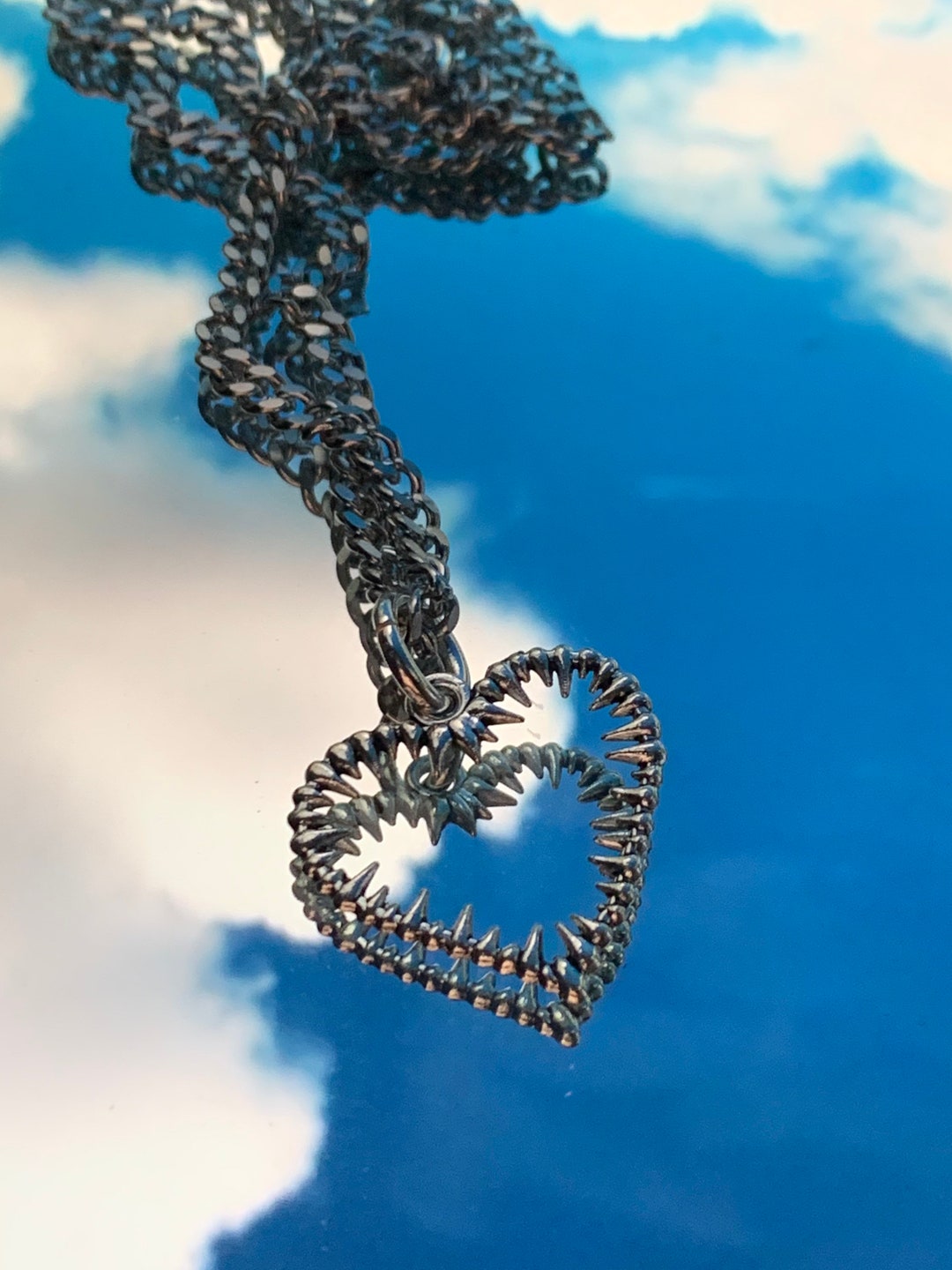 Spikey Heart / Punk Jewelry / Silver Necklace / Silver Chain / Punk ...