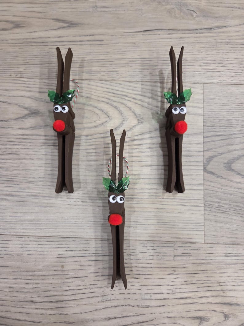 Clothespin Rudolph Ornament, Handmade, Christmas Gift, Stocking Suffer ...