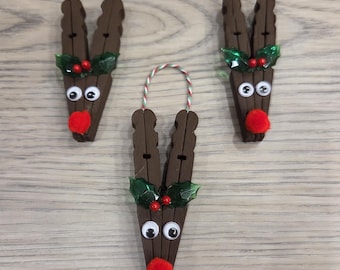 Clothespin Rudolph Ornament, Handmade, Christmas Gift, Stocking Suffer ...