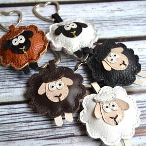 Sheep Leather Keychain Key Ring Lamb Cowhide Handmade Leather Bag Charm ...