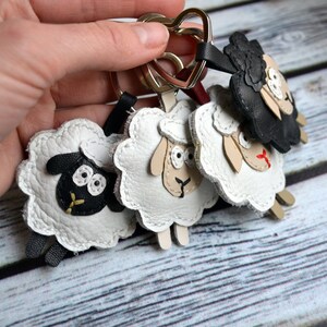 Sheep Leather Keychain Key Ring Lamb Cowhide Handmade Leather Bag Charm ...
