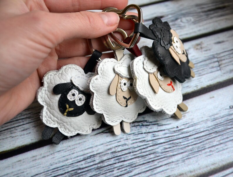 Sheep Leather Keychain Key Ring Lamb Cowhide Handmade Leather Bag Charm ...
