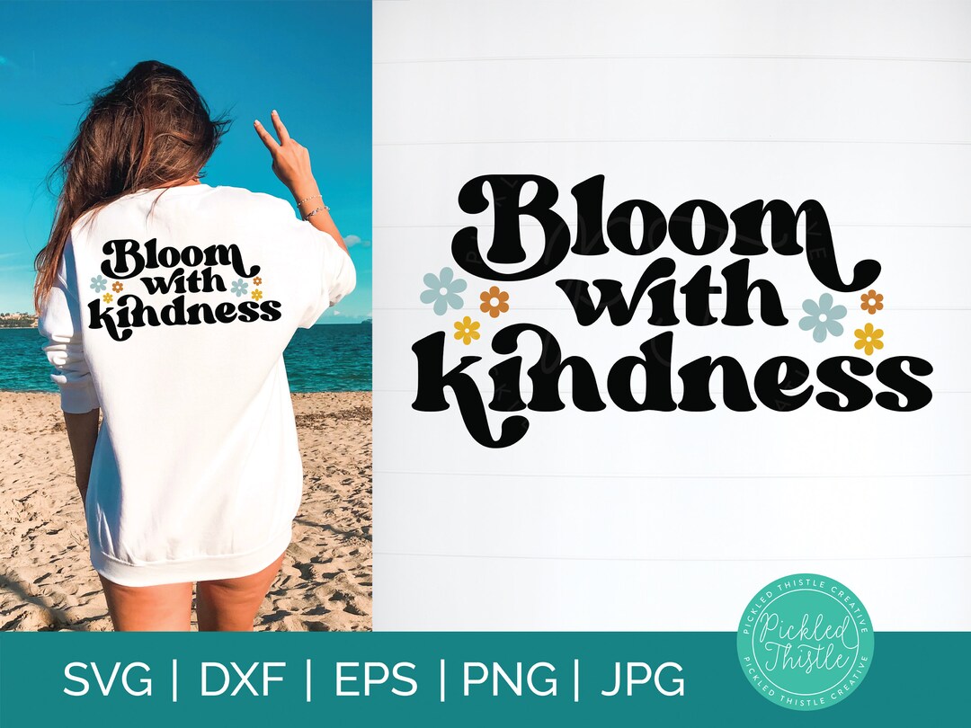 Bloom With Kindness Retro Floral SVG: Boho Spring Design (digital ...