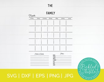 Customizable Family Calendar SVG Monthly Calendar SVG | Etsy