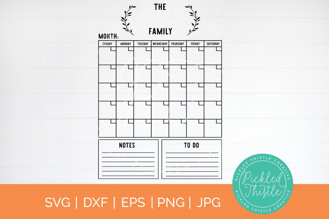 Customizable Family Calendar SVG: Monthly Planner Cut File (digital ...